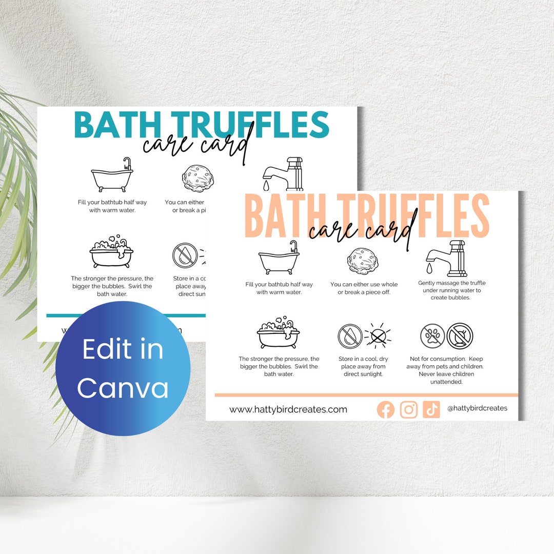 Editable Bath Truffle Care Card Bath Soak Instructions Bath Bomb Care ...