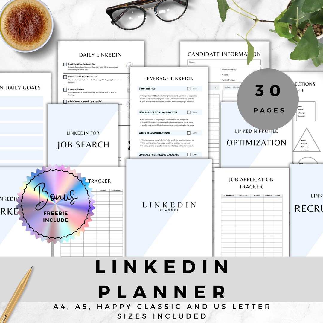 Printable Linkedin Planner Bundle | Networking Tracker, Content Planner ...