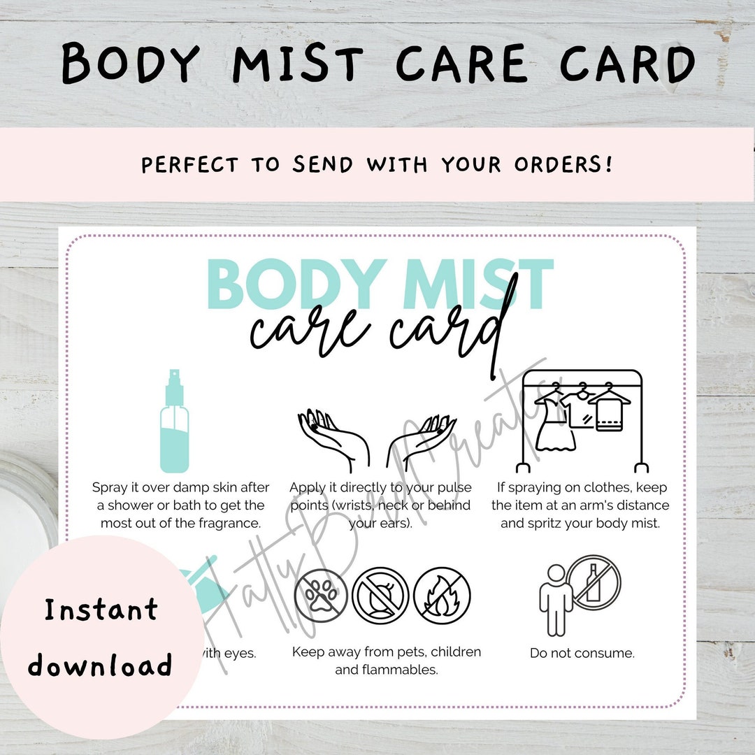Body Mist Care Card Template Fragrance Instructions Instant - Etsy