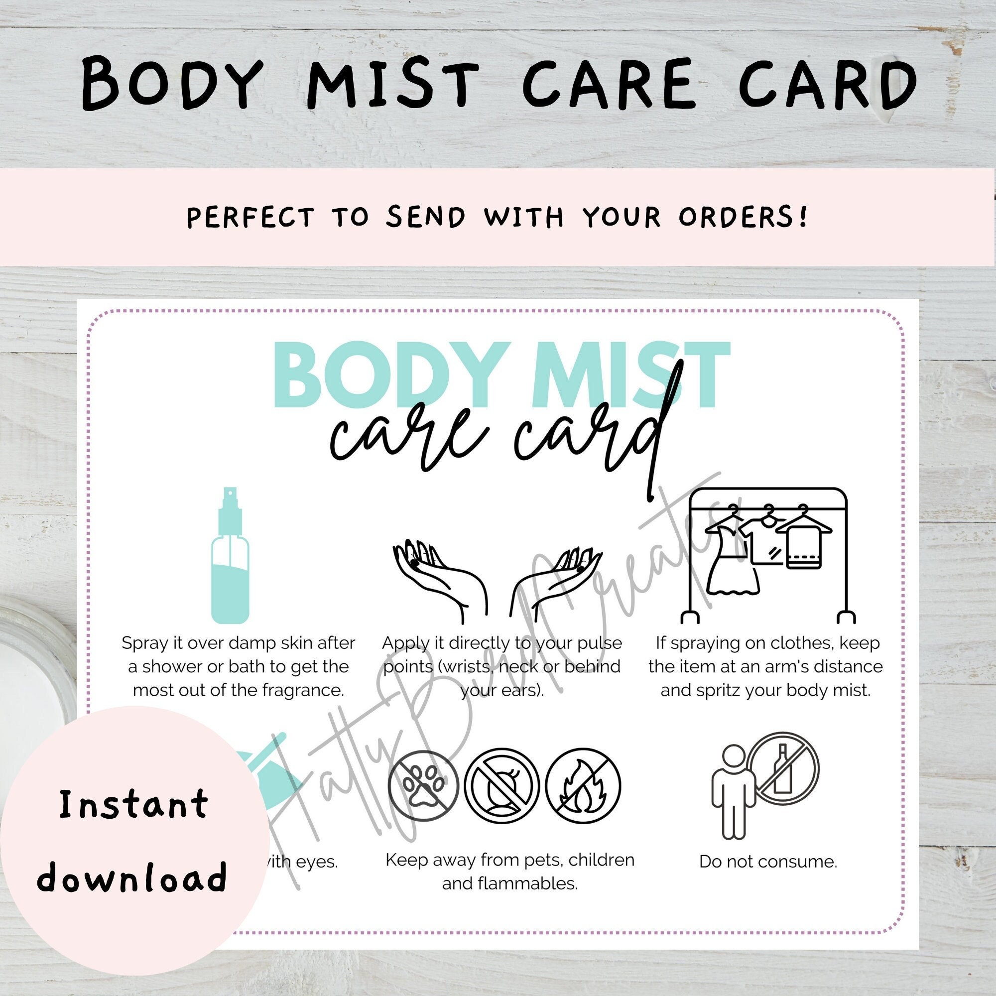 Body Mist Care Card Template Fragrance Instructions Instant - Etsy