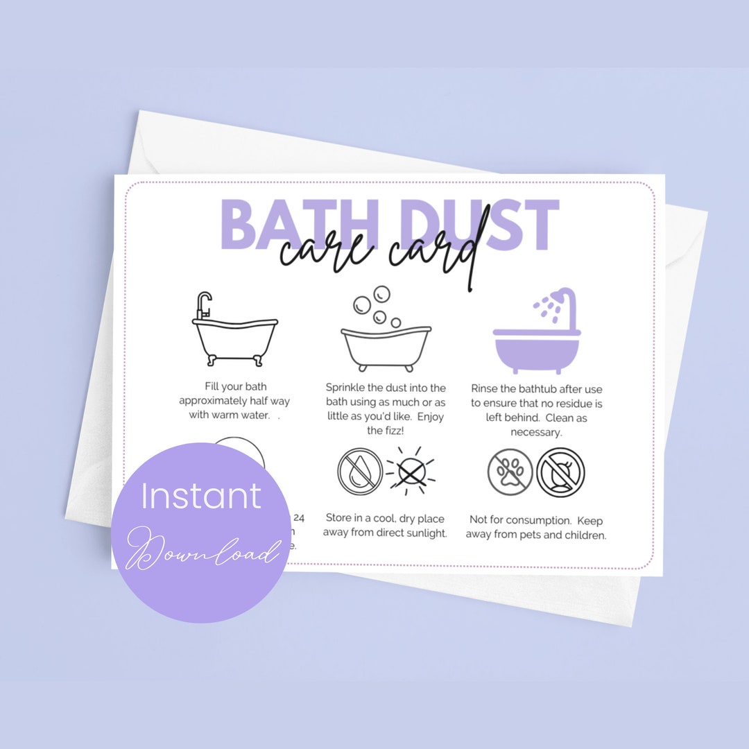 Bath Dust Care Card Template Bath Fizz Care Guide Printable Bath Powder ...
