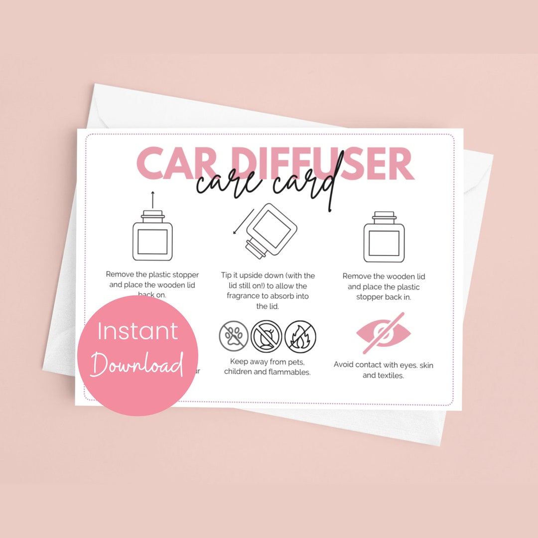 Car Diffuser Care Card Printable Packaging Insert for Small Business ...
