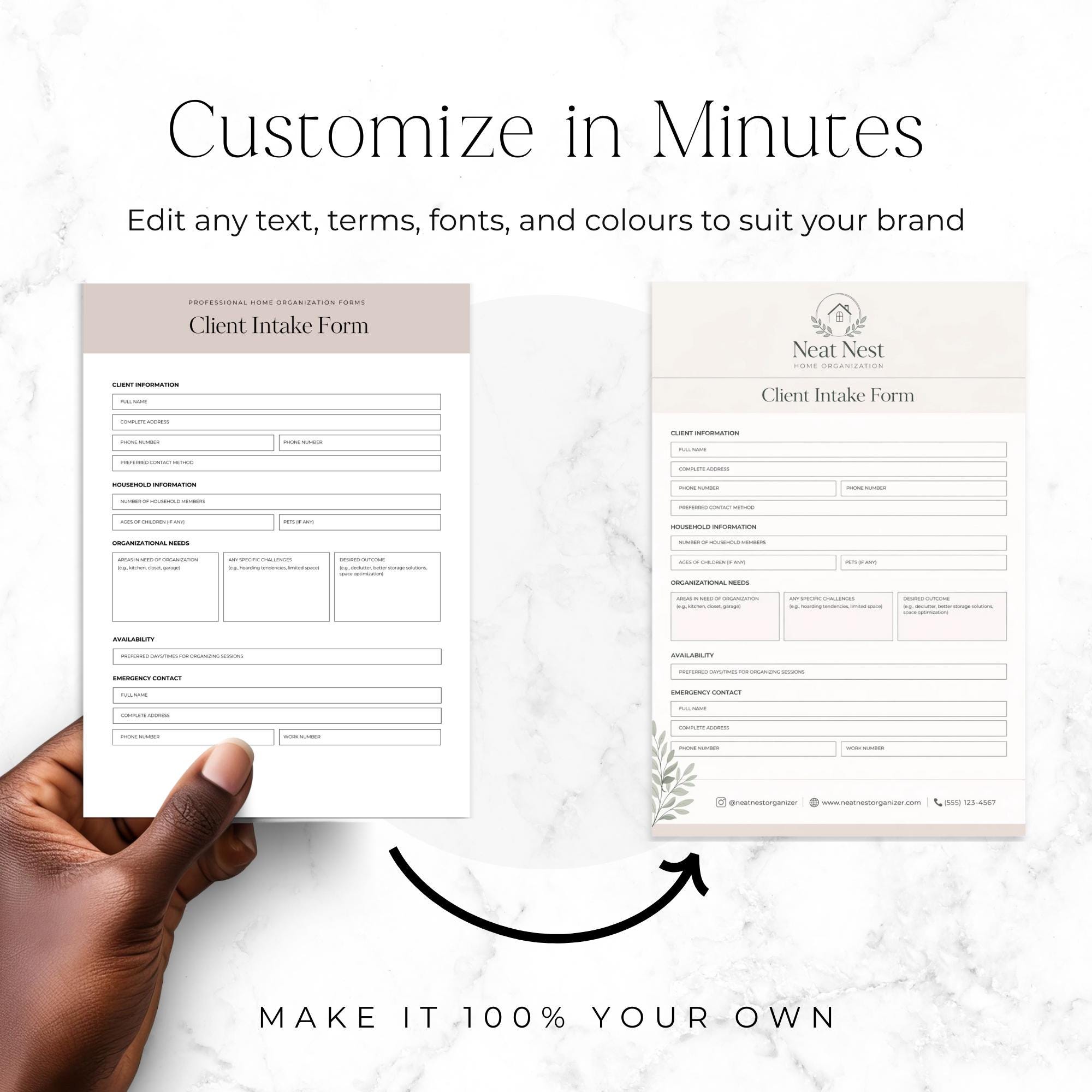 Professional Organizer Form Bundle Home Organizer Template Client ...