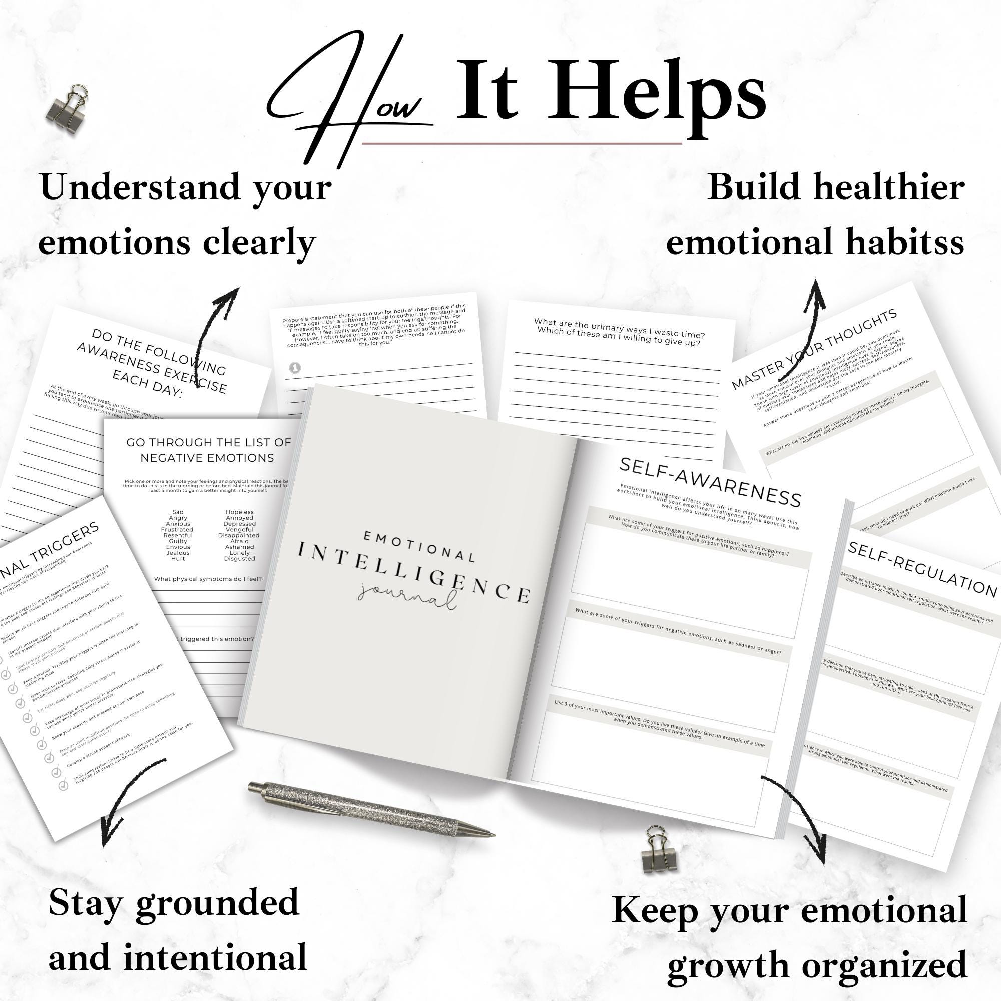 Emotional Intelligence Journal Self Awareness Planner Self Regulation ...