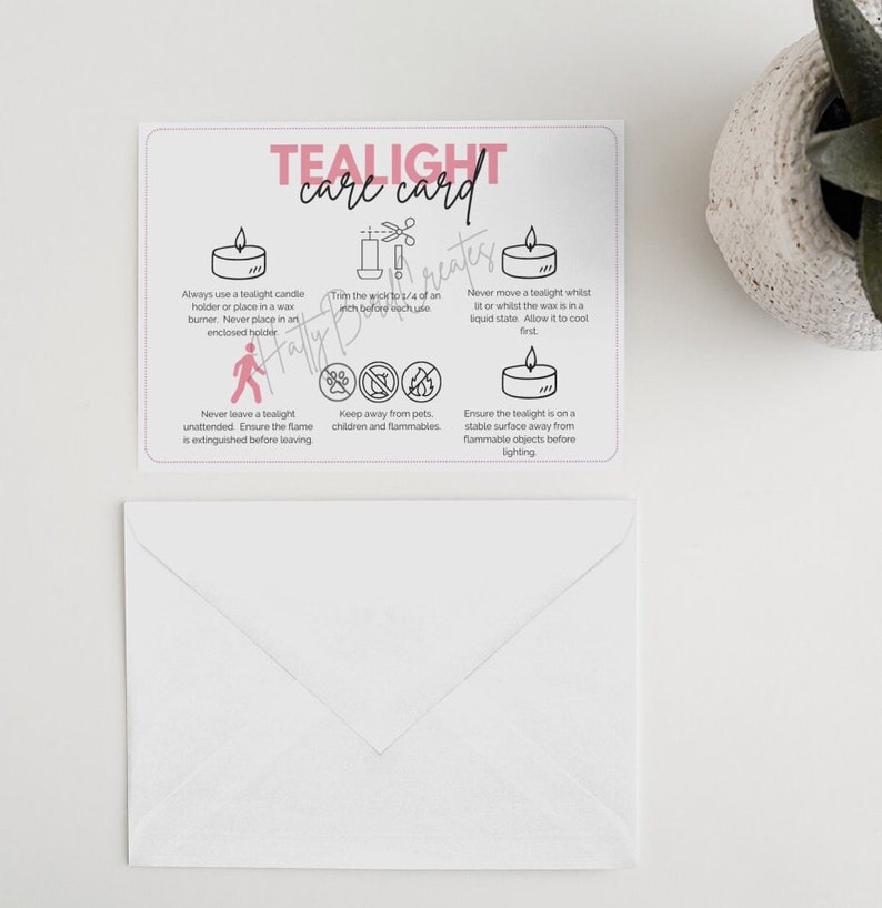 Tea Light Candle Safety Card Printable, Candle Care Instructions Insert ...