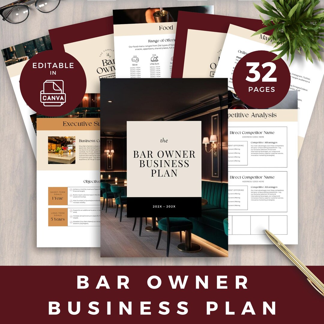 Bar Business Plan Template Editable | Printable Pub Startup Kit Canva ...