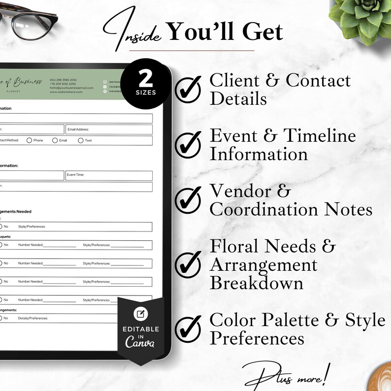 Wedding Florist Consultation Form Template Floral Design Planning Guide ...