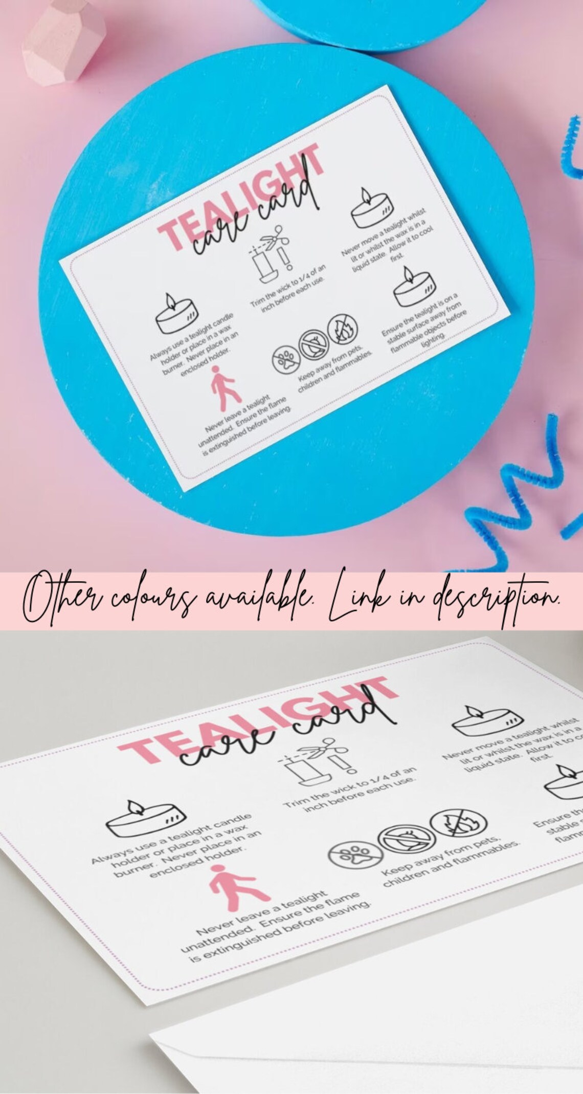 Tea Light Candle Safety Card Printable, Candle Care Instructions Insert ...