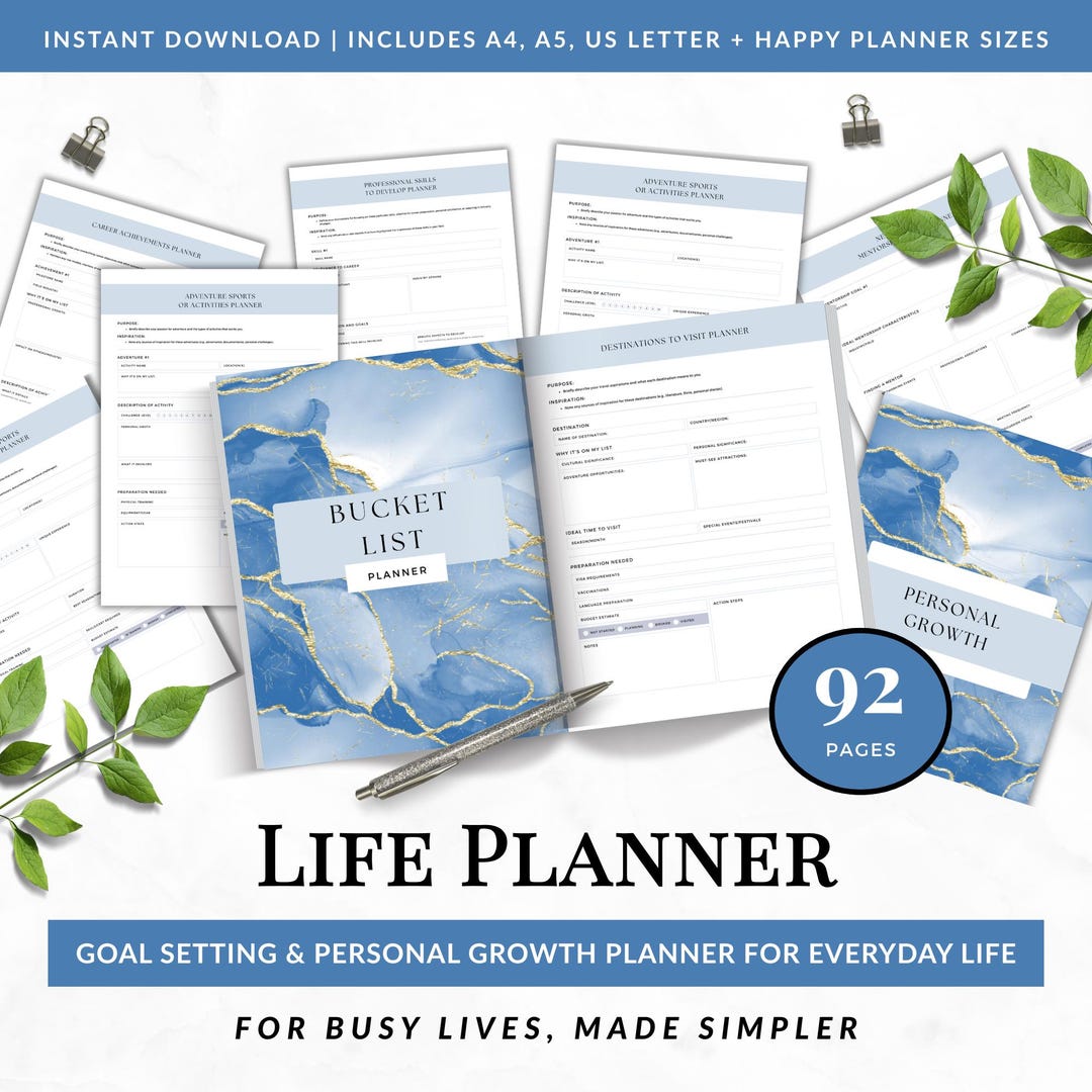 Life Planner Printable PDF, Goal Setting & Personal Growth Planner ...