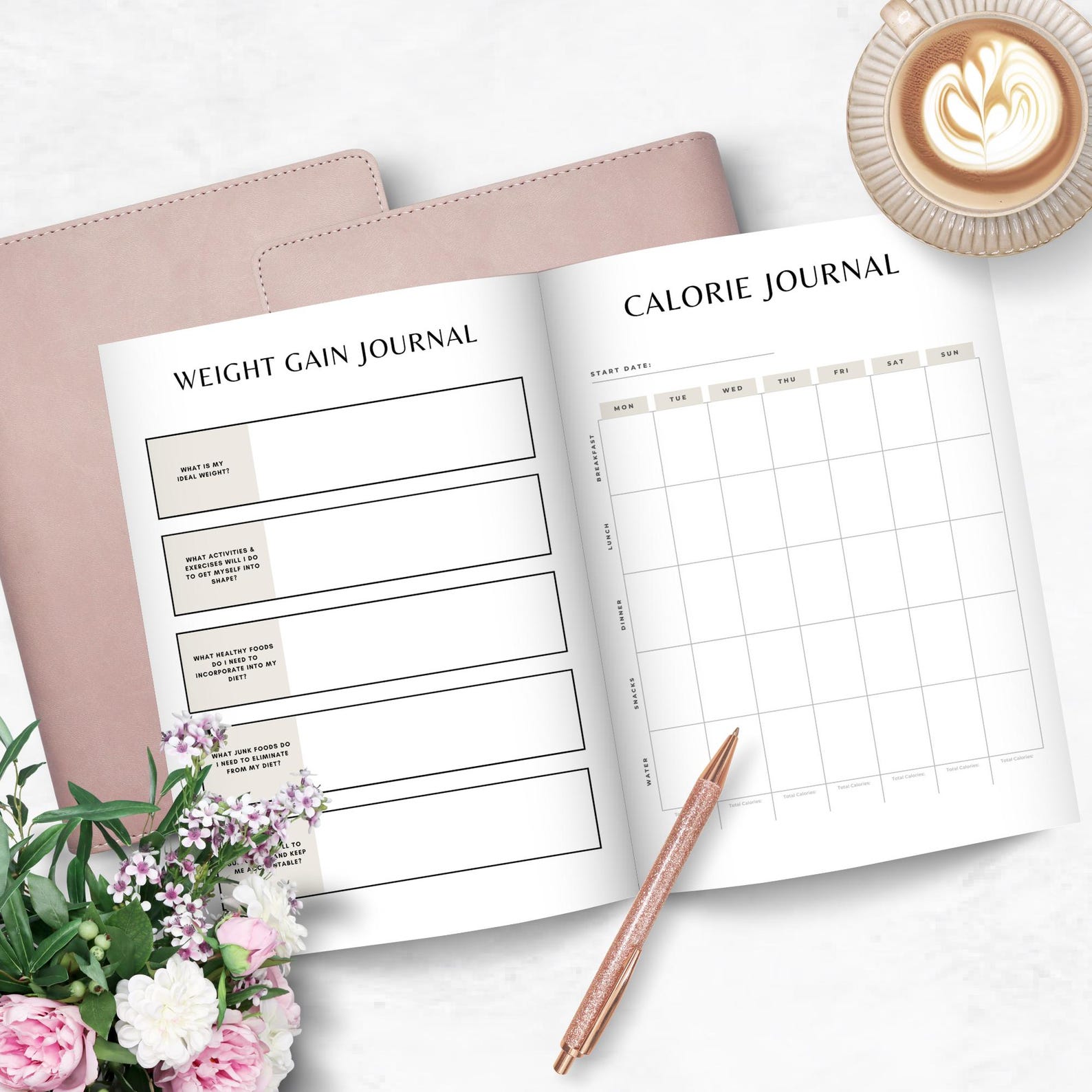 Weight Gain Journal Printable Workout Tracker Body Measurement Log Meal ...
