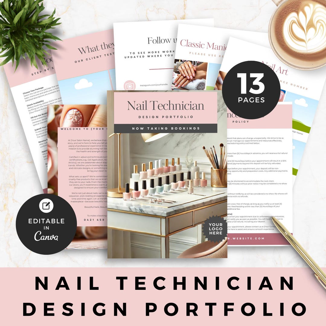 Nail Technician Design Portfolio for Nail Salon Marketing Bundle Beauty ...