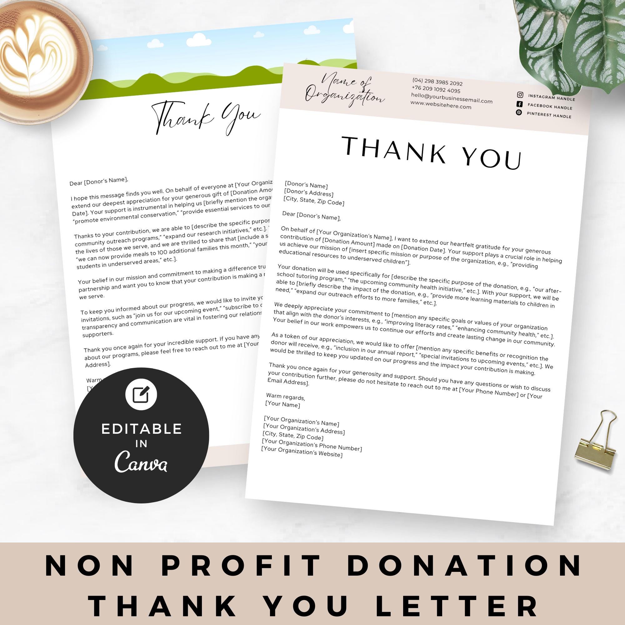 Donation Thank You Letter Template, Editable Canva Donor Acknowledgment ...