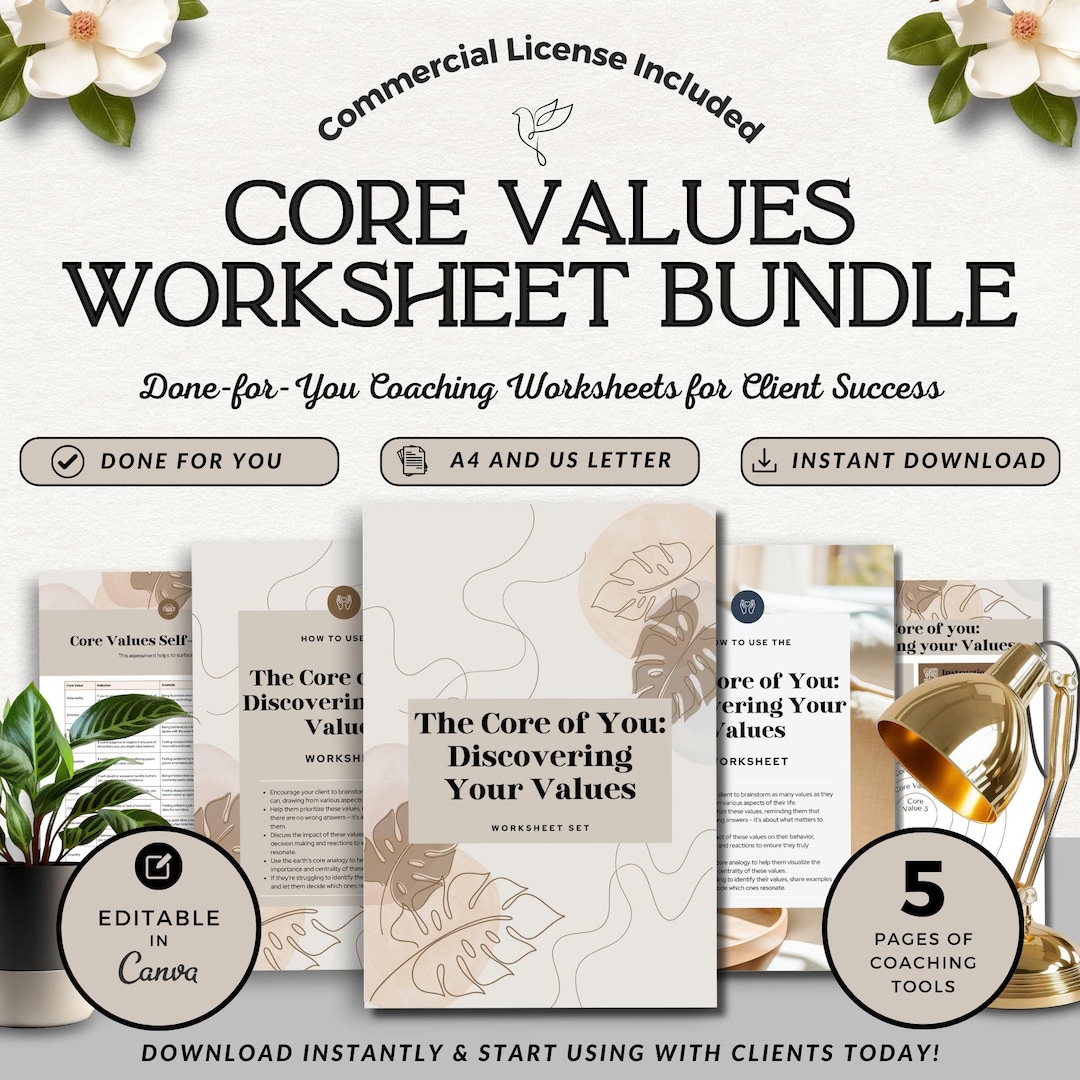 Core Values Worksheet for Life Coaches, Self Discovery Workbook PDF ...