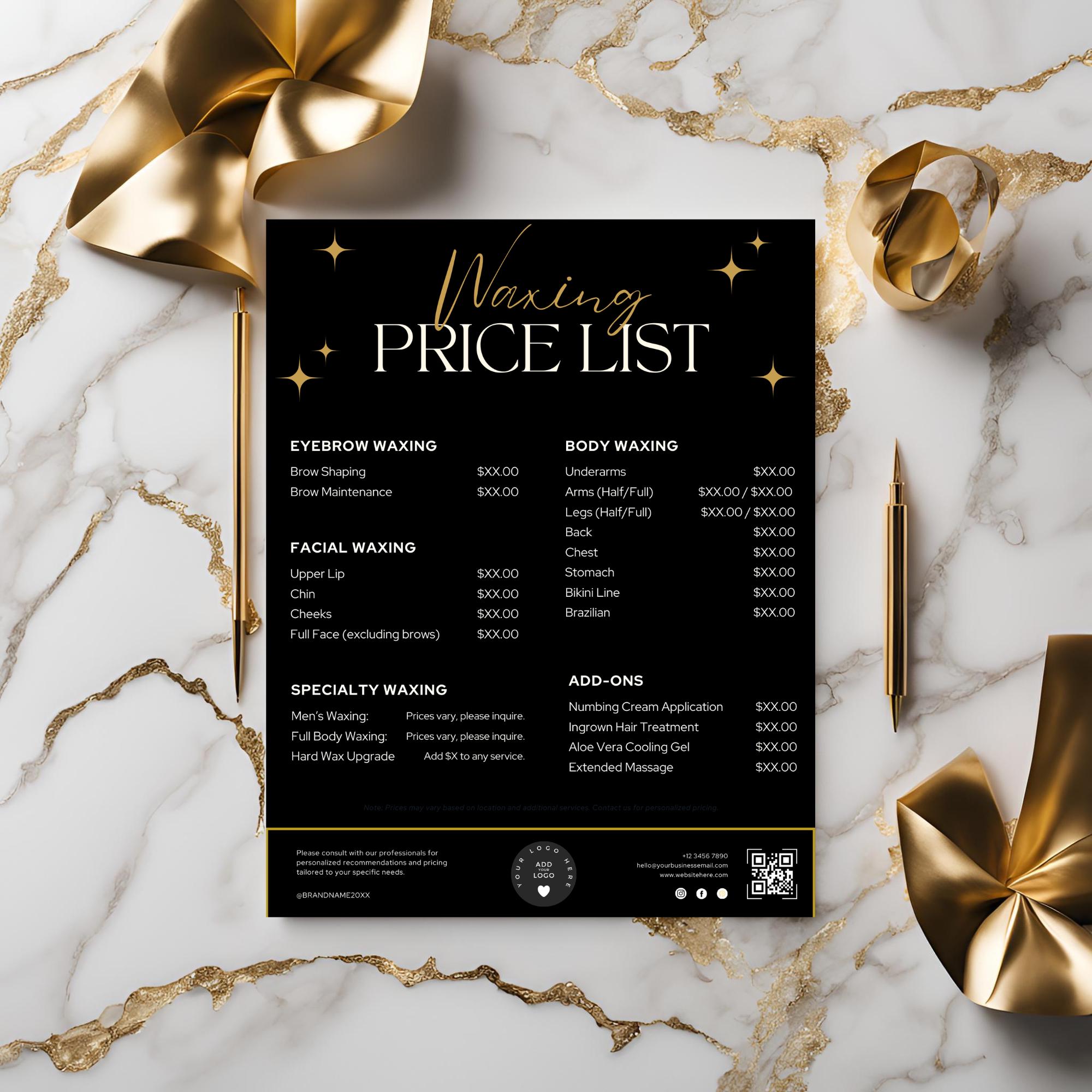 Editable Salon Price List Template Printable Waxing Pricing Guide | DIY ...