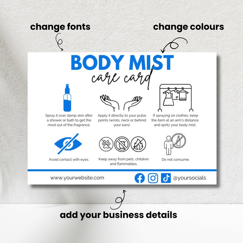Editable Body Mist Care Card Template for Perfume Instructions ...