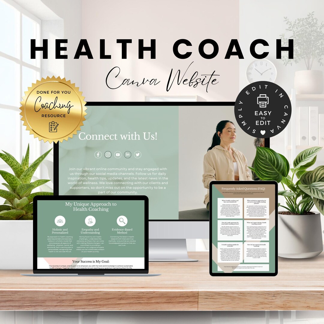 Health Coach Website Template Canva Editable Landing Page Wellness ...