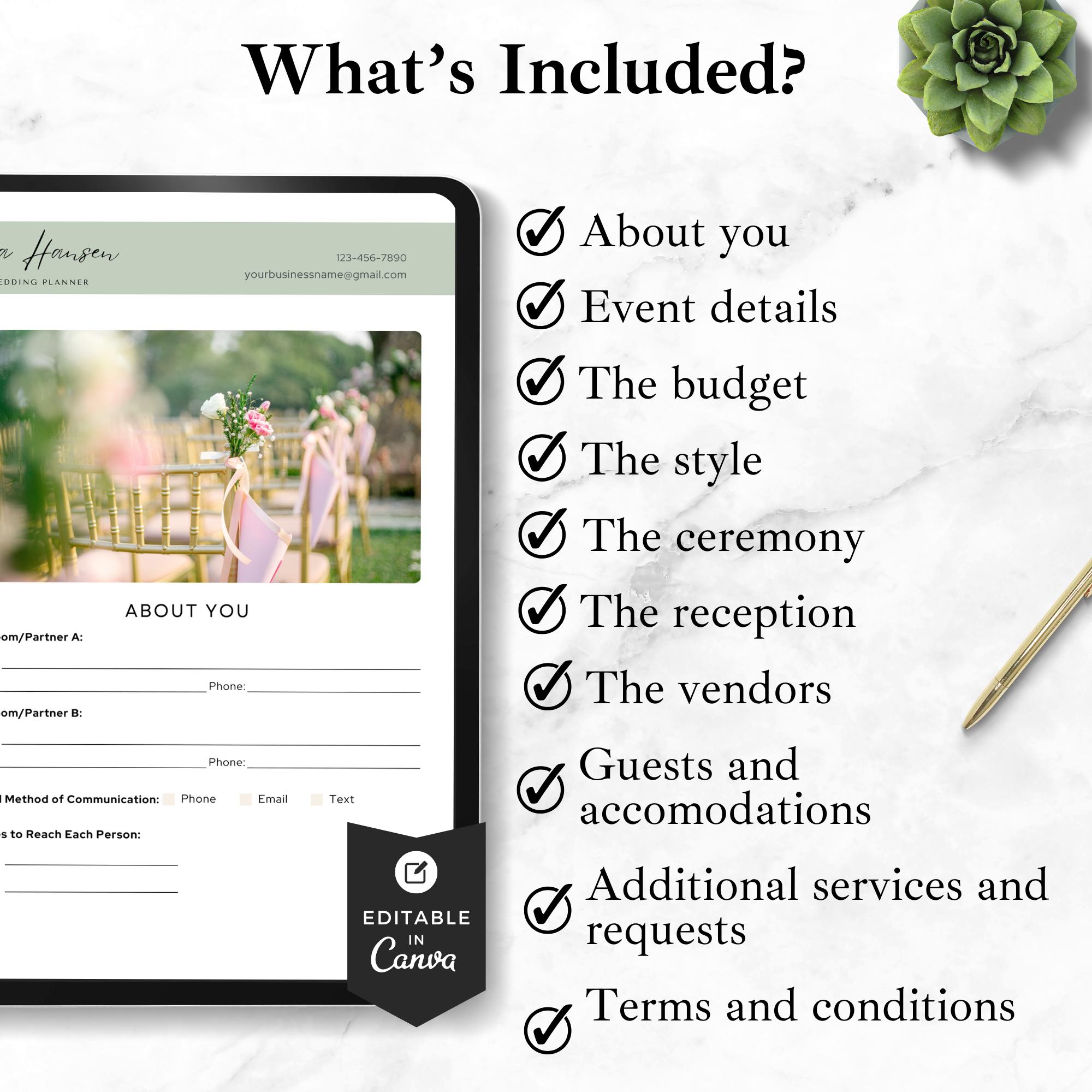Wedding Planner Questionnaire Template Wedding Client Onboarding ...
