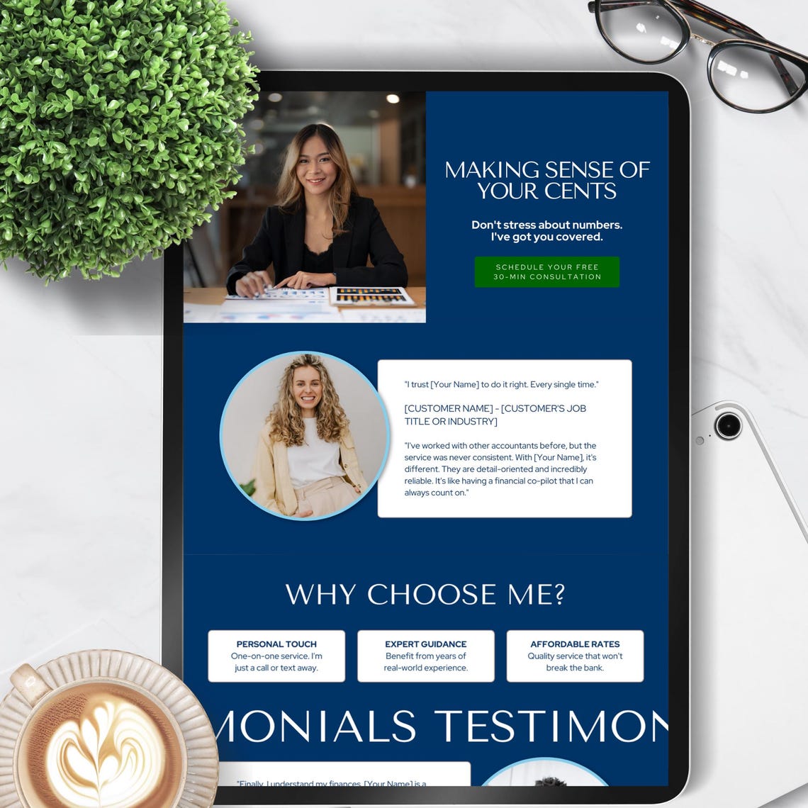 Accountant Website Template, Customizable Canva Layout for Tax Services ...
