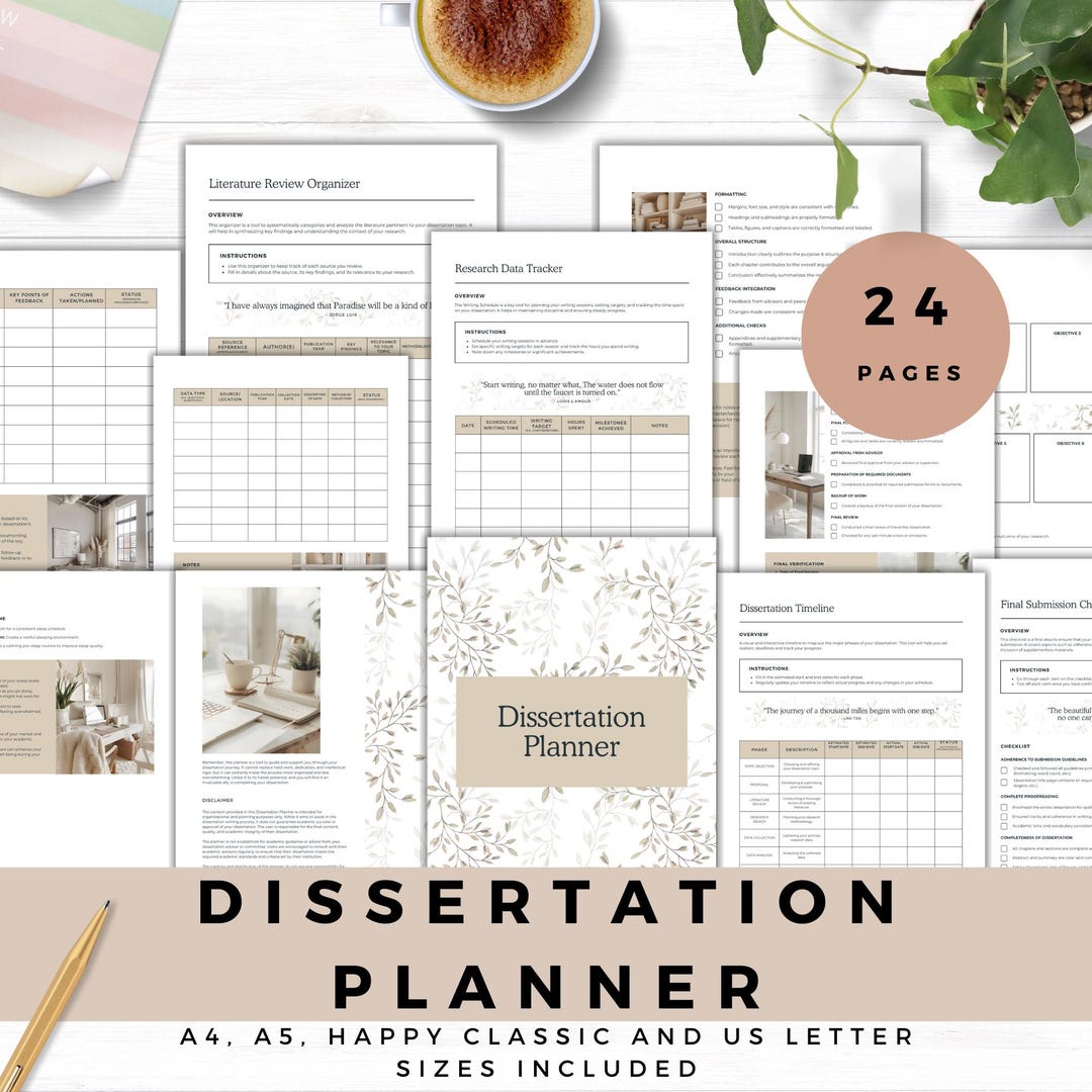 Dissertation Planner Printable Student Academic Organizer Undergraduate ...