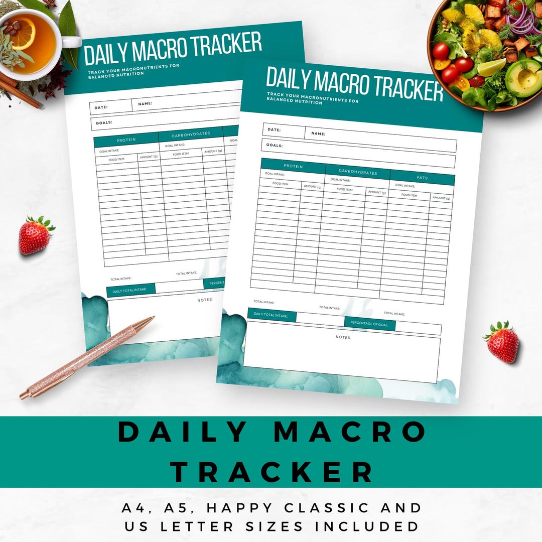 Daily Macro Tracker Printable Macronutrient Tracking Log for Food Intake Journal Nutrition ...