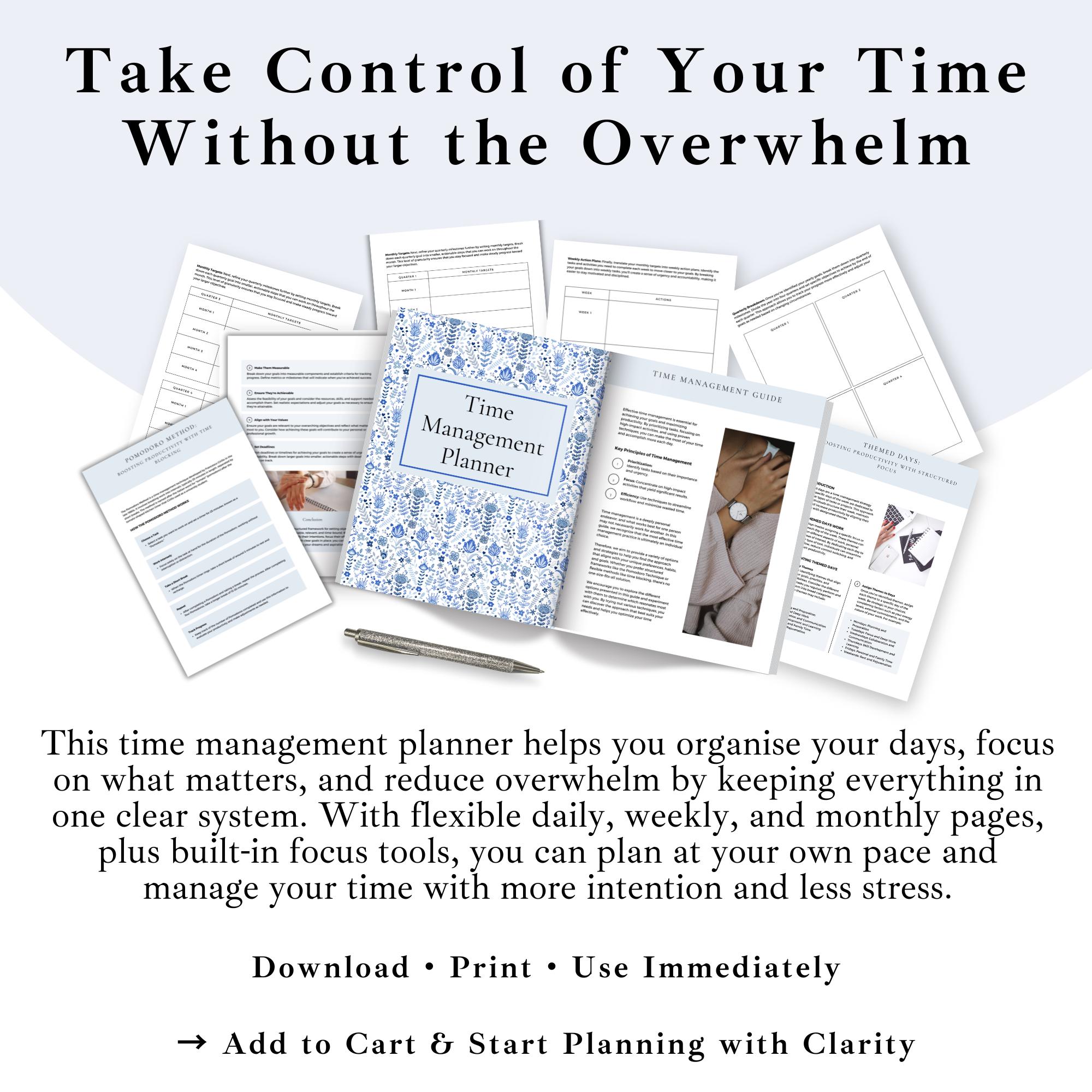 Time Management Planner Printable, Productivity and Focus Planner PDF ...