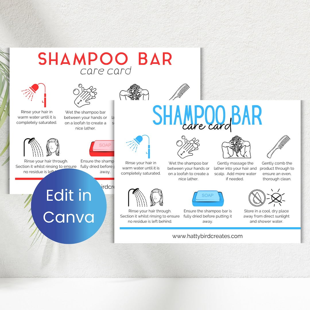 Editable Shampoo Bar Care Card Template for Solid Shampoo Instructions ...