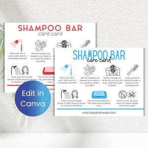 Editable Shampoo Bar Care Card Template for Solid Shampoo Instructions ...
