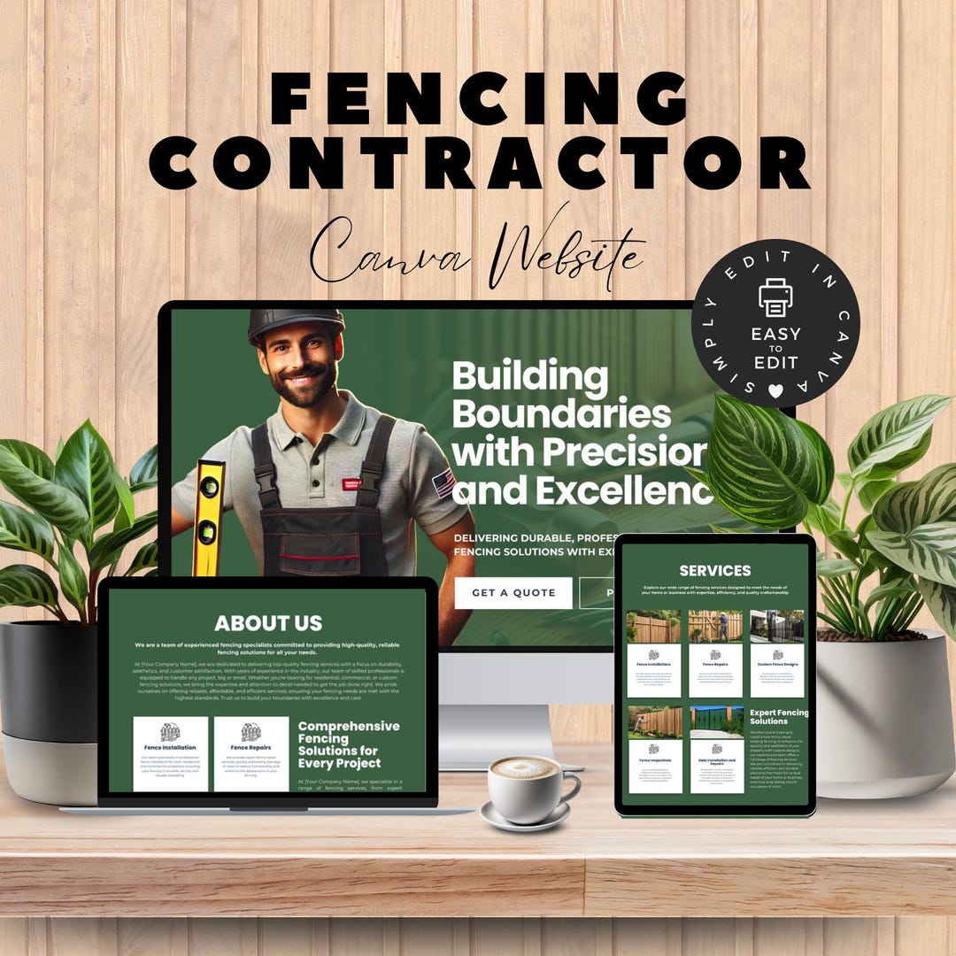 Customizable Fencing Contractor Canva Website Template | Pre-filled ...