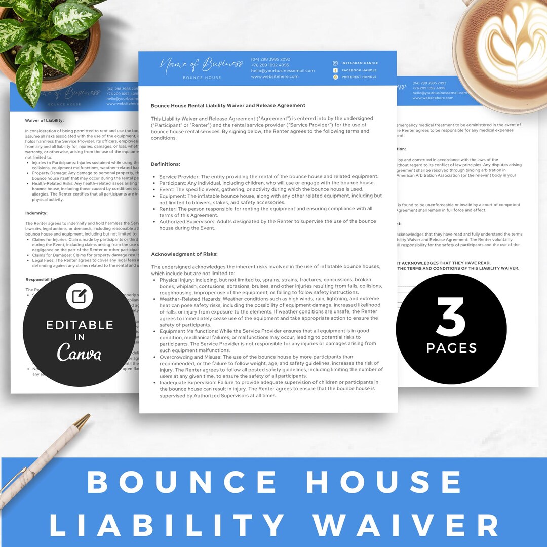 Editable Bounce House Rental Liability Waiver Template | Printable ...