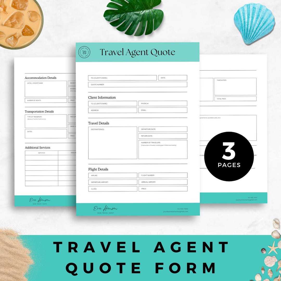 Travel Agent Quote Template Canva Editable Vacation Quote Form Travel ...