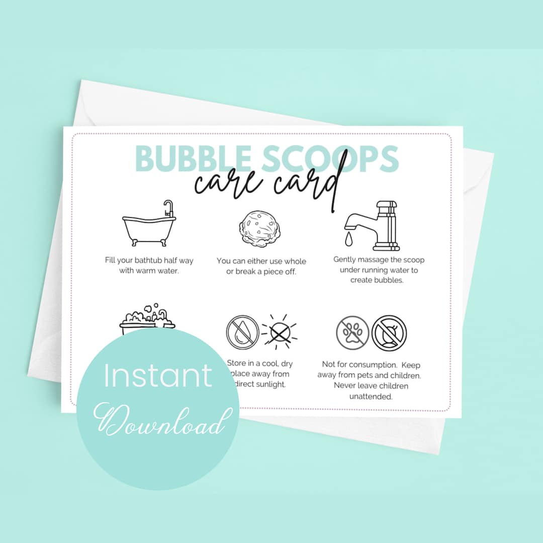 Bubble Scoops Care Card | Bath Truffle Instructions | Printable Bubble ...
