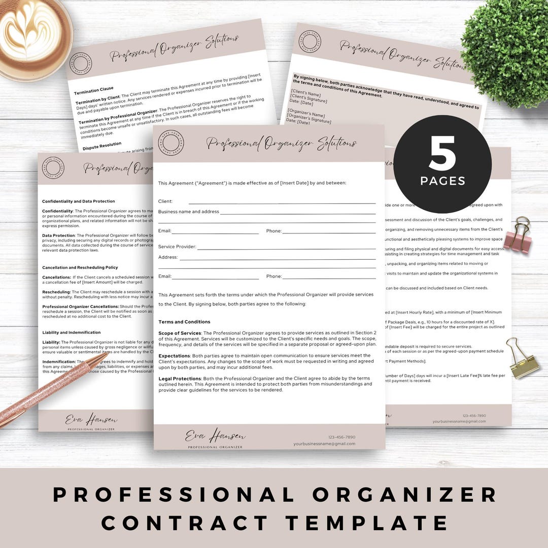 Editable Professional Organizer Contract Template Printable ...