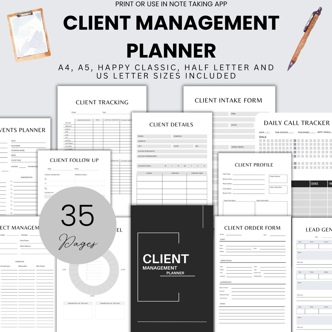 Client Management Planner Small Businesses CRM Tracker Communications ...