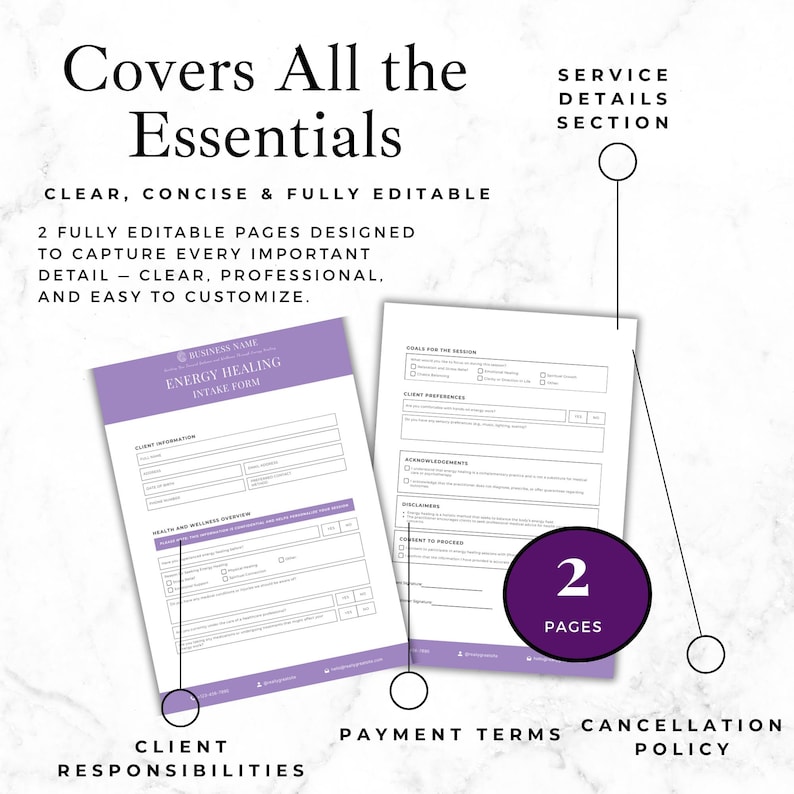 Energy Healer Client Intake Form Template, Editable Template for ...