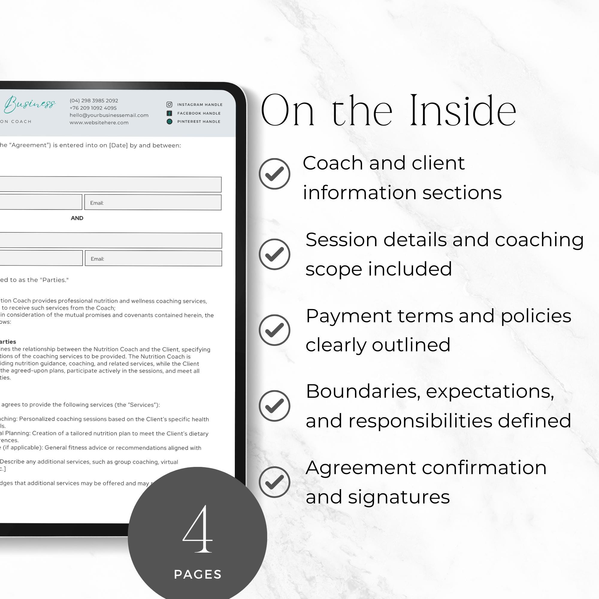 Nutrition Coach Contract Template Editable Coaching Client Agreement ...
