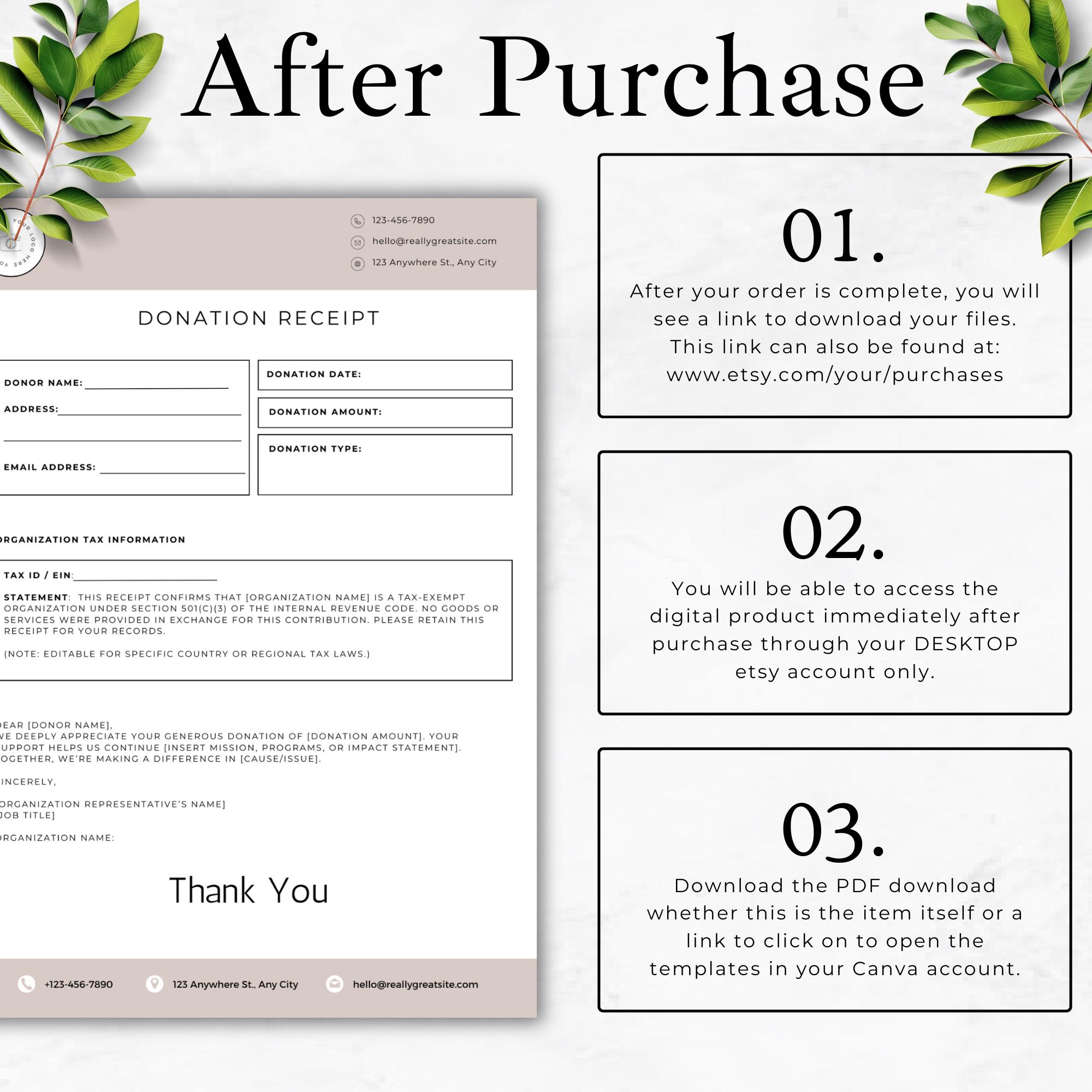Donation Receipt Template Editable Non Profit Business Form Charity ...