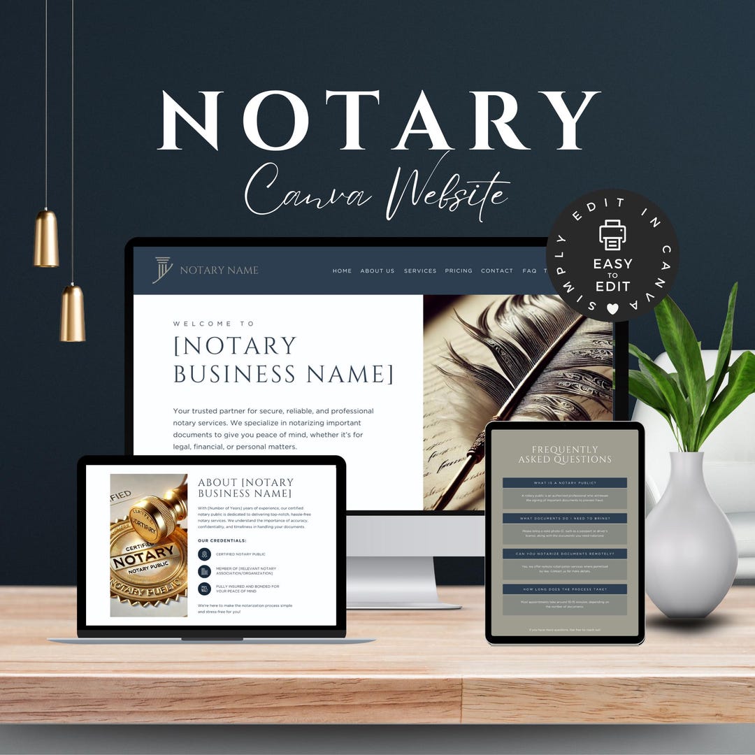 Notary Website Template Canva Signing Agent Landing Page Template for ...