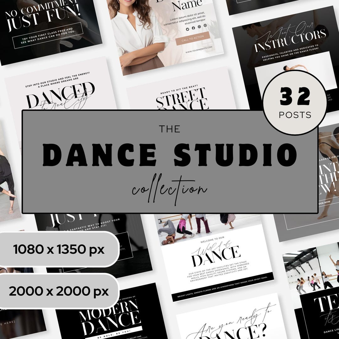 Dance Studio Social Media Templates Editable Dancing School Instagram ...
