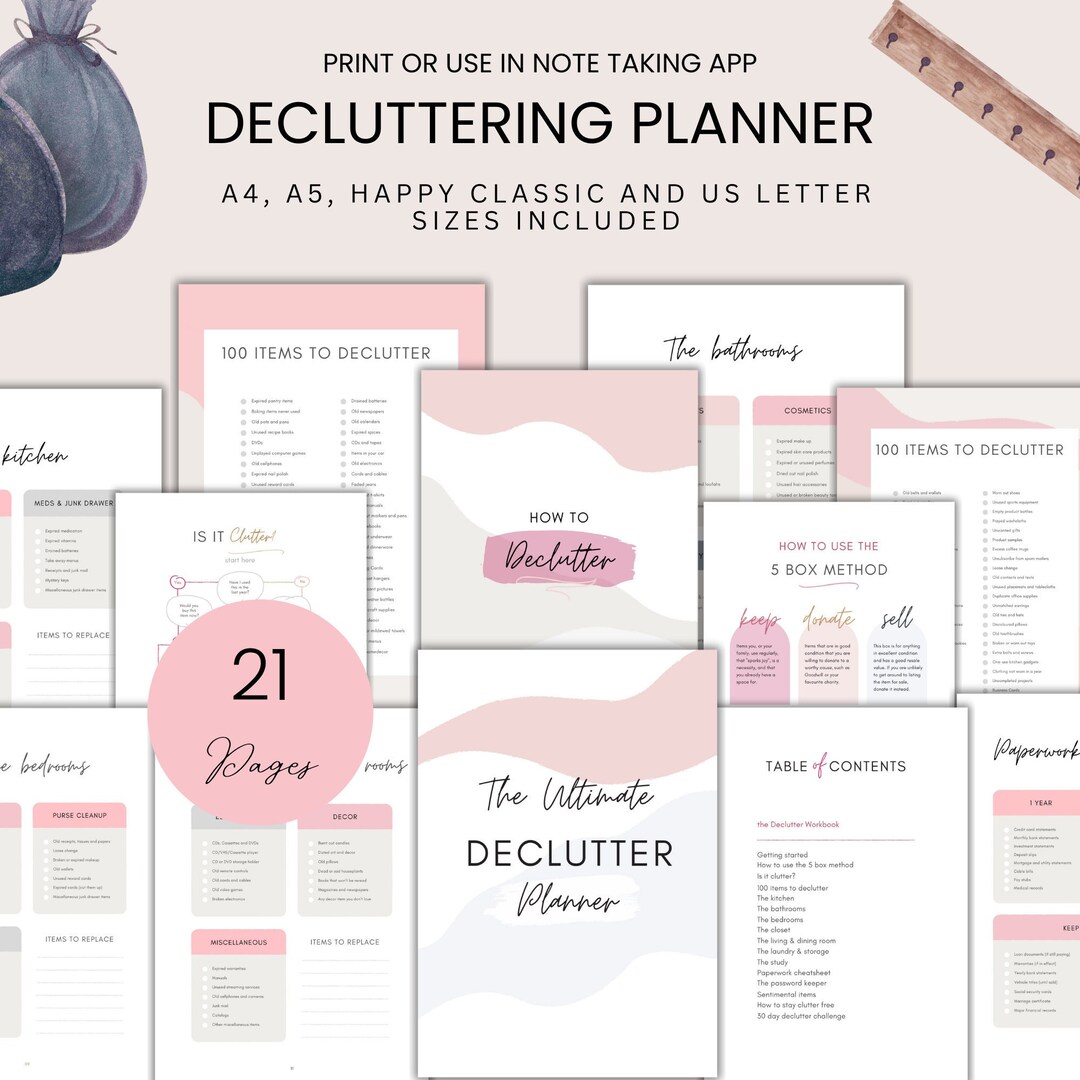 Declutter Checklist Decluttering Planner for Decluttering Projects ...