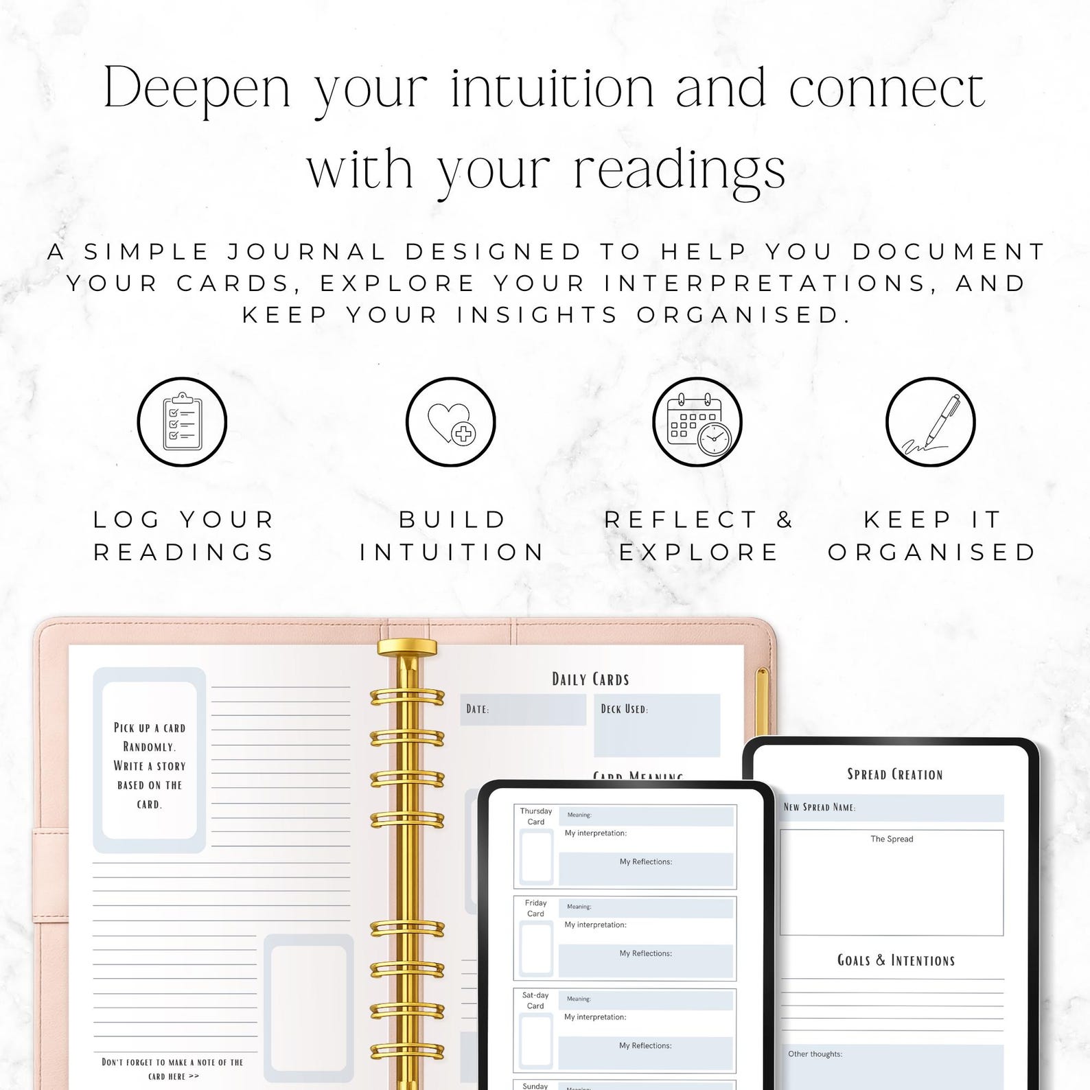 Oracle Card Journal for Daily Readings, Tarot Reflection Pages, Shadow ...