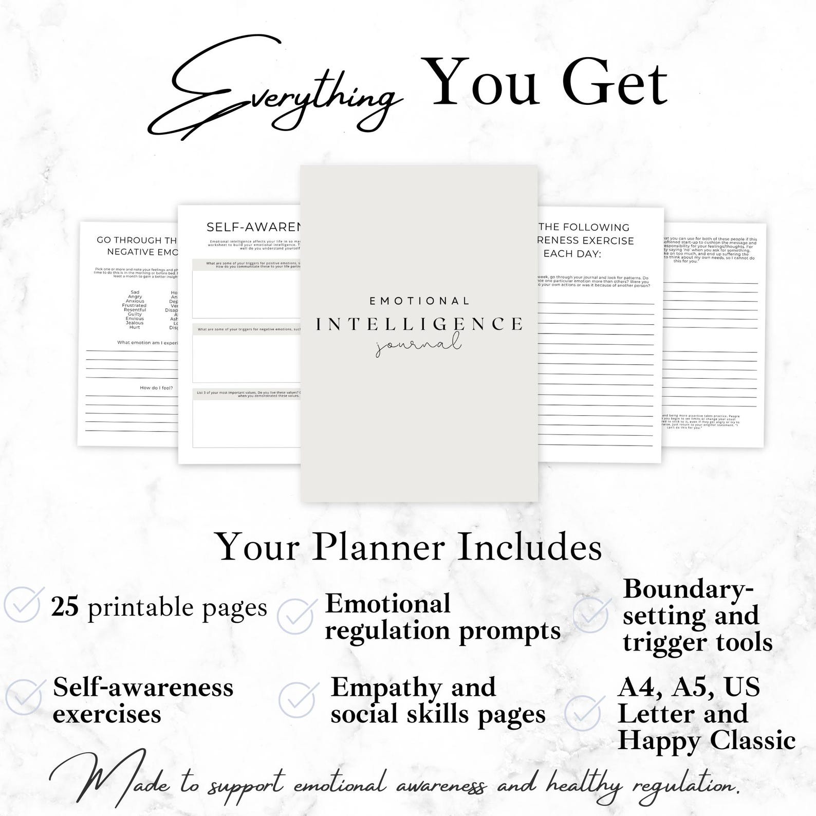 Emotional Intelligence Journal Self Awareness Planner Self Regulation ...