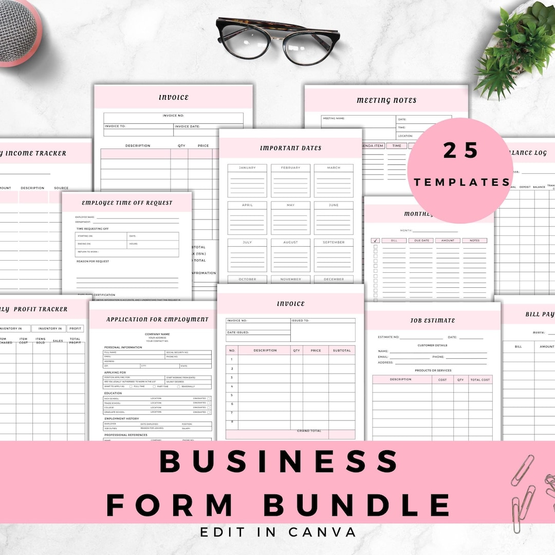 Small Business Form Bundle Editable in Canva, Printable Business ...