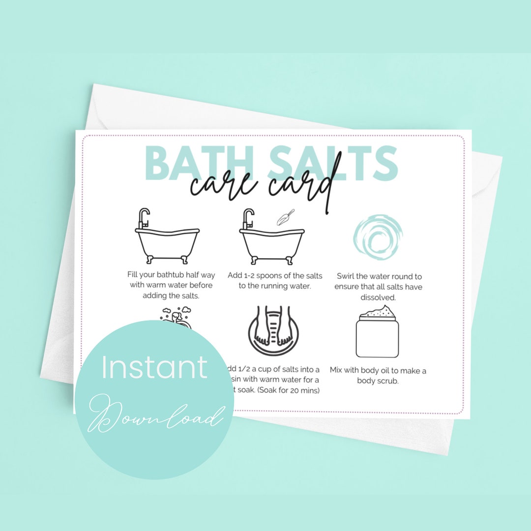 Bath Salts Care Card for Business Bath Salt Template Bath Soak Care ...