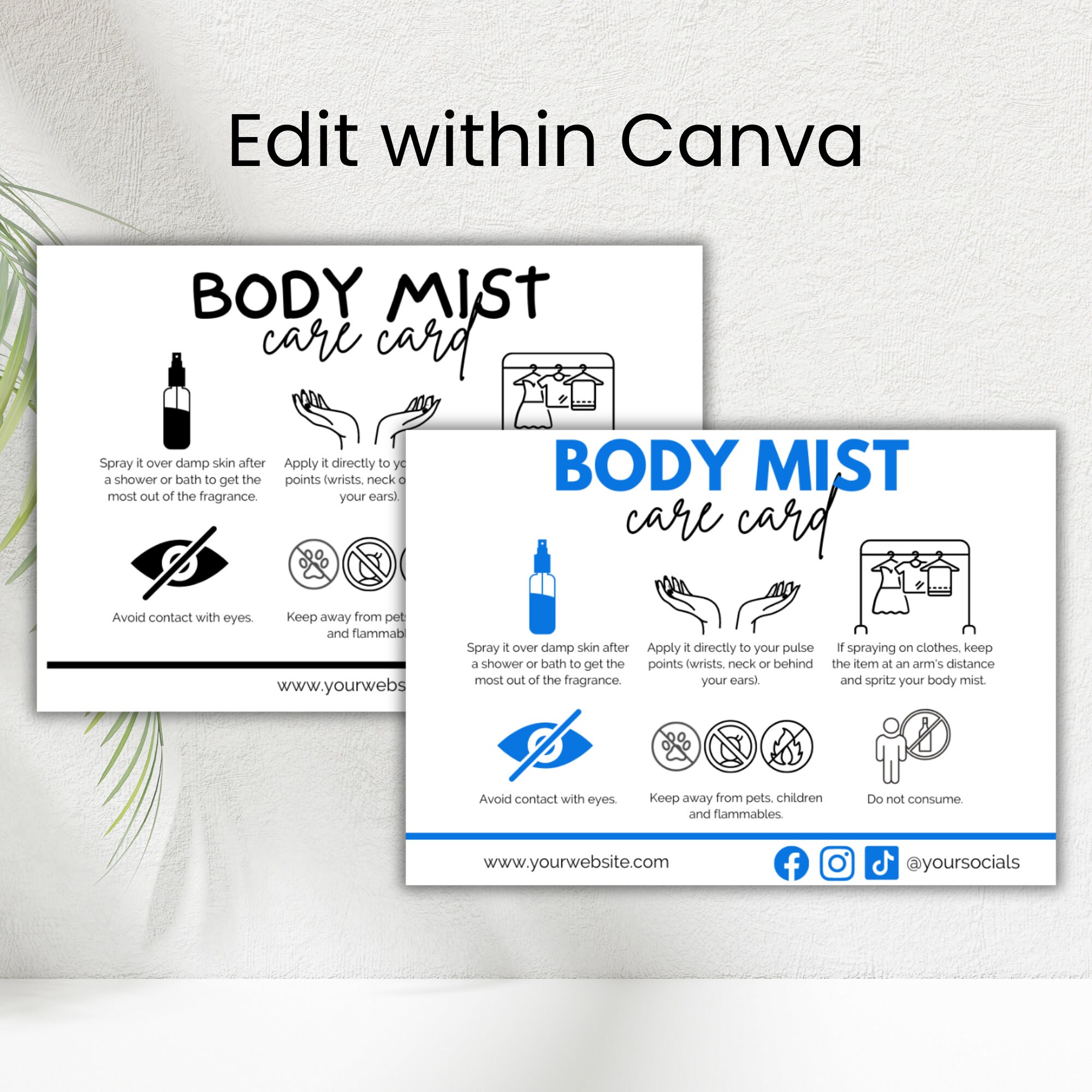 Editable Body Mist Care Card Template for Perfume Instructions ...