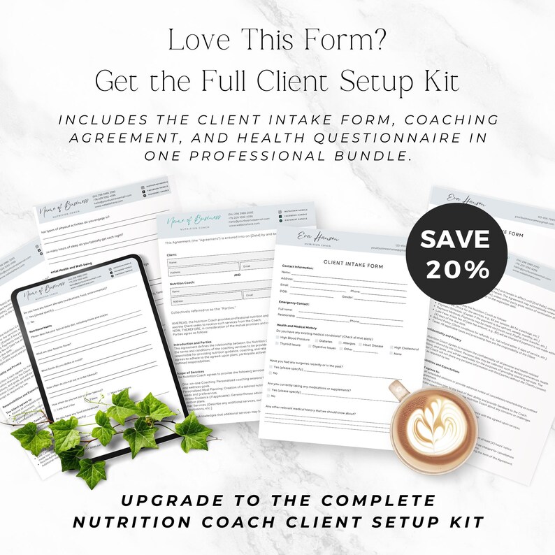 Nutrition Coach Client Health Questionnaire, Editable Intake Form ...