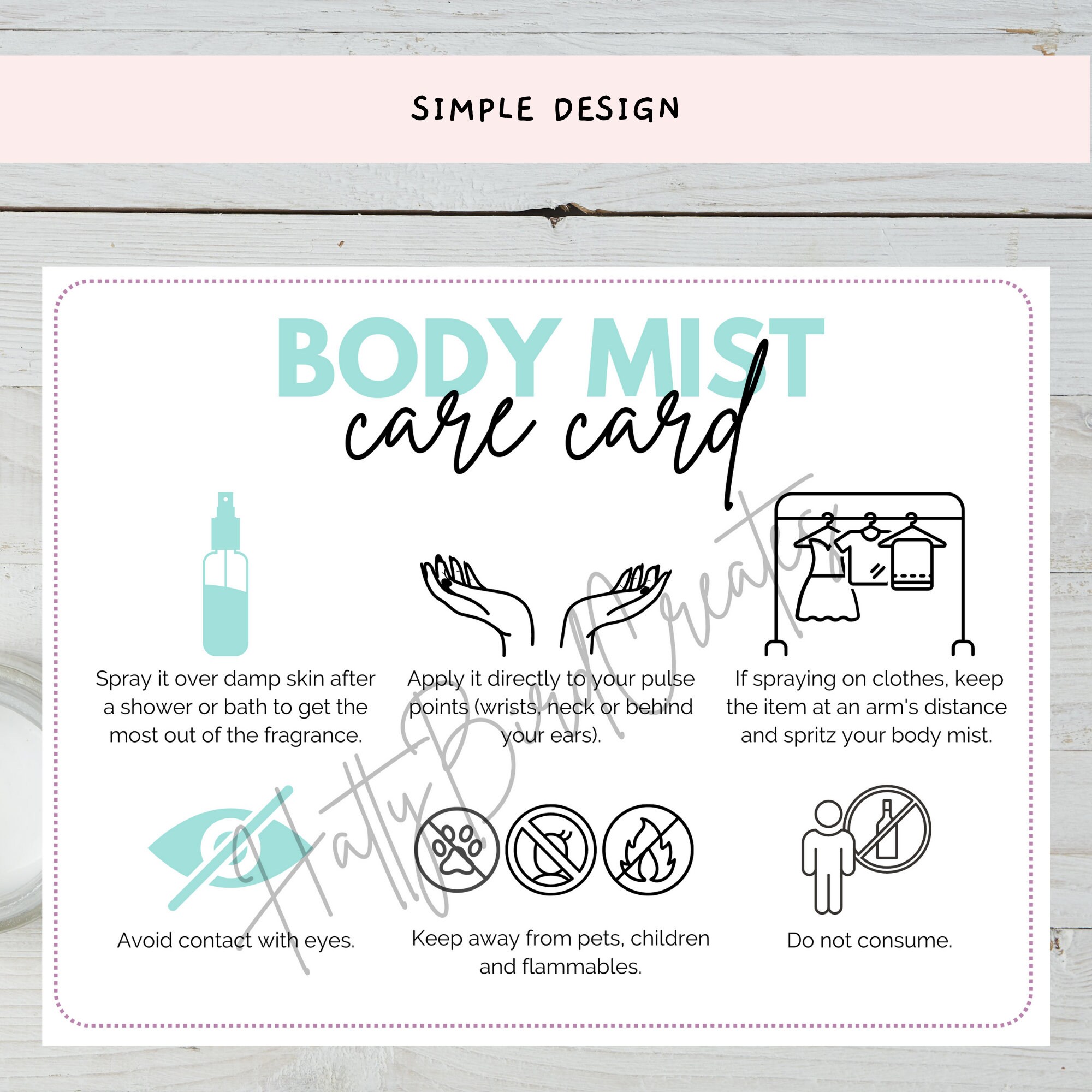 Body Mist Care Card Template Fragrance Instructions Instant - Etsy