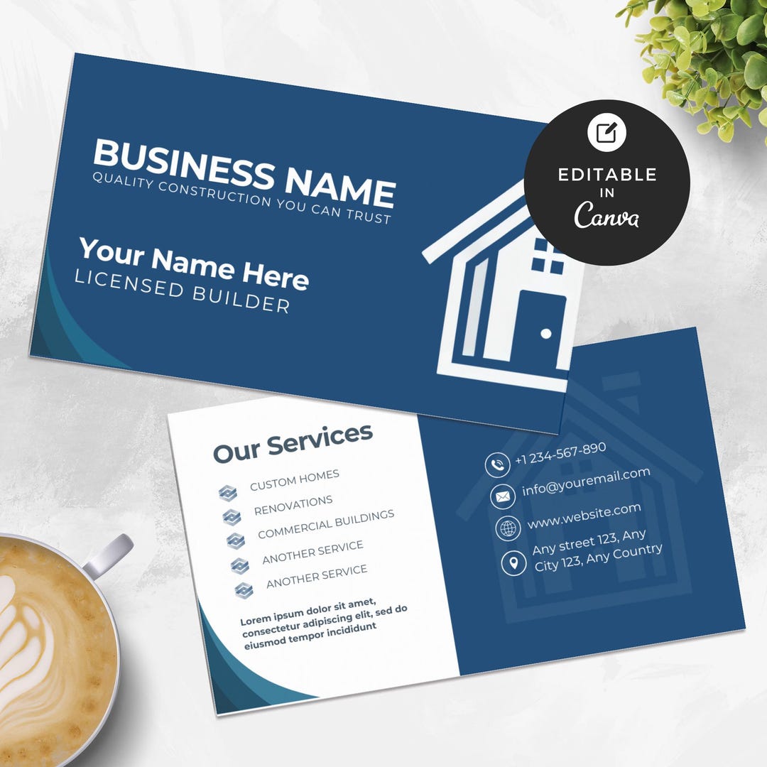 Builder Business Card Template Editable Contractor Card Printable ...