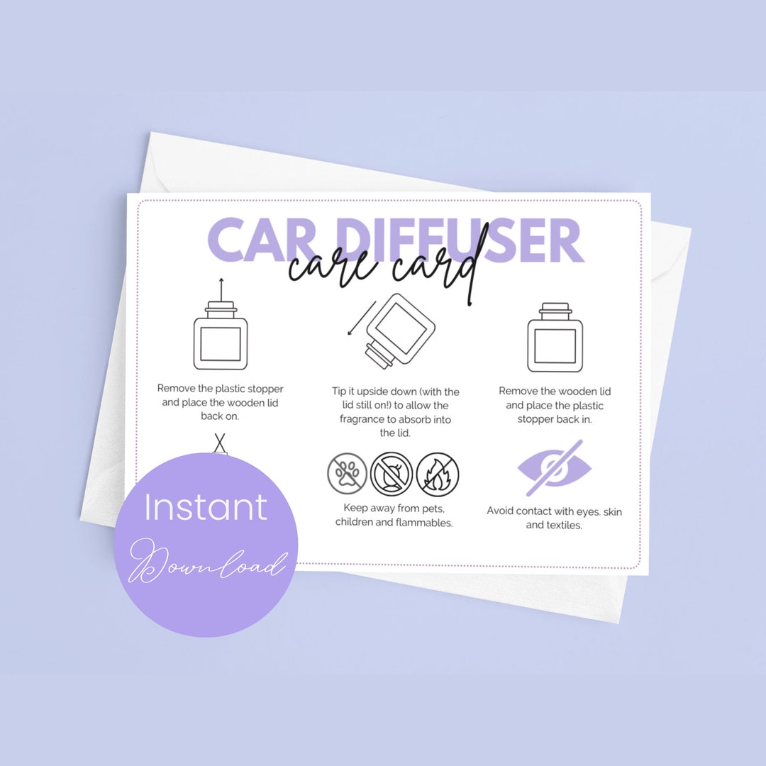 Car Diffuser Care Card Template Care Air Freshener Guide Oil Diffuser ...