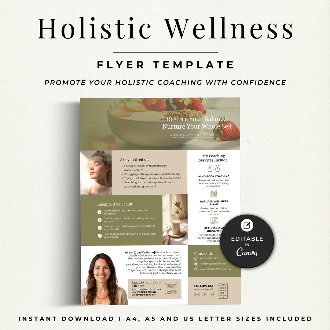 Holistic Coach Flyer Template, Digital Download Canva Design, Wellness ...