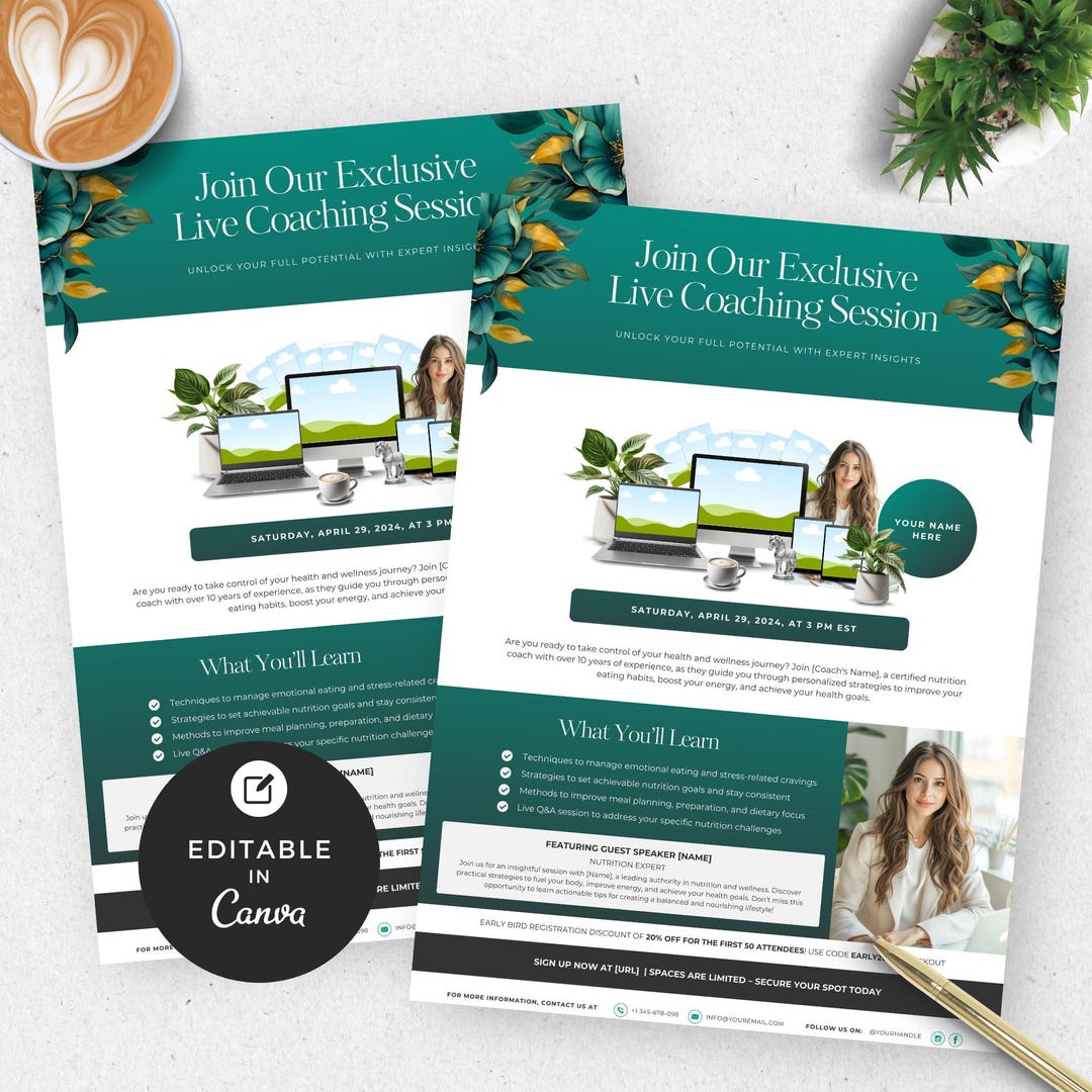 Nutrition Coach Flyer Template Editable Coaching Live Session ...